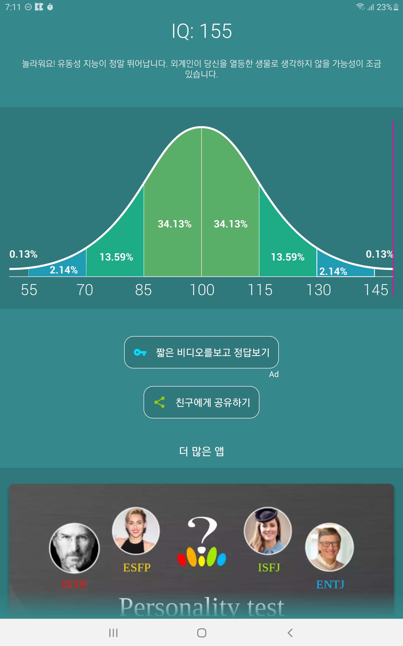 rainbow님이 하셨던 iq 검사 결과 : 나만의 아이큐